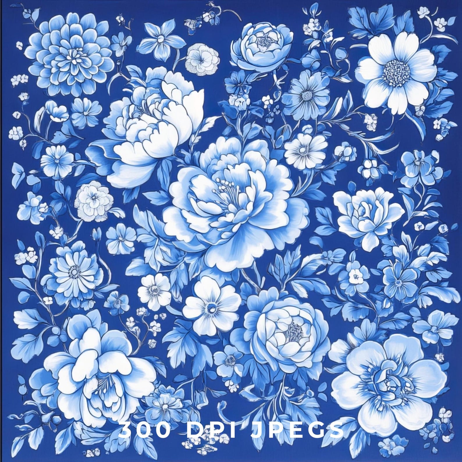 Blue Foral Pattern Clipart Seamless Chinoiserie Porcelain Blue Jpgs ...