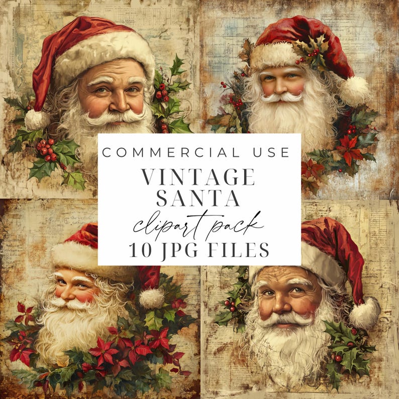 Santa Clause Clipart Santa Jpgs Instant Download Vintage Santa ...