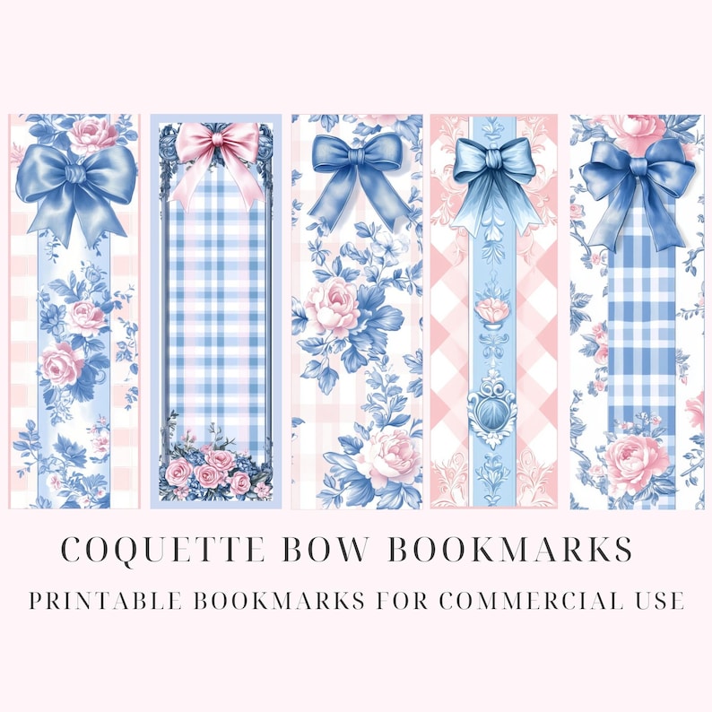 Coquette Bow Printable Bookmarks Pastel Pink Bookmarks Digital Download ...