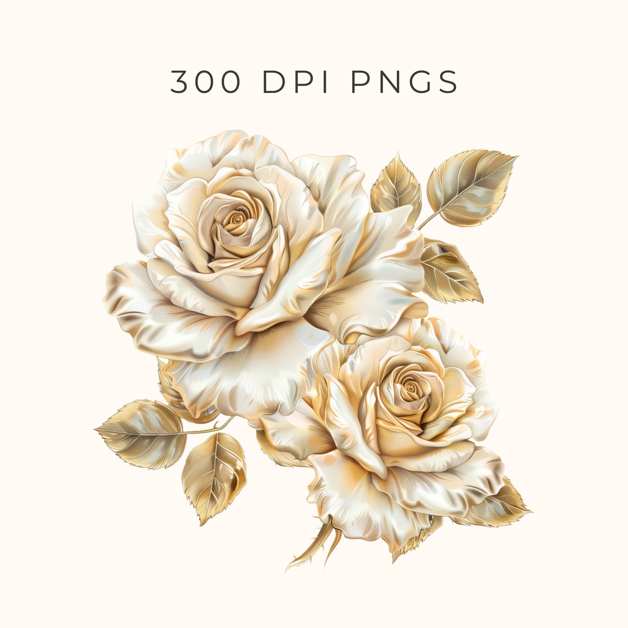 White and Gold Floral Clipart Set White Gold Flowers PNG Gold Floral ...
