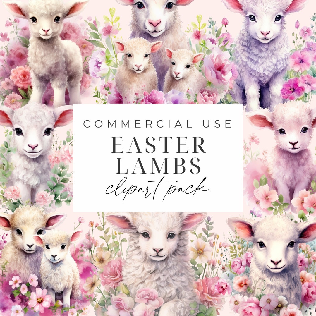 Spring Lambs Clipart Set, Watercolor Easter Lambs, Cute Floral Lambs ...