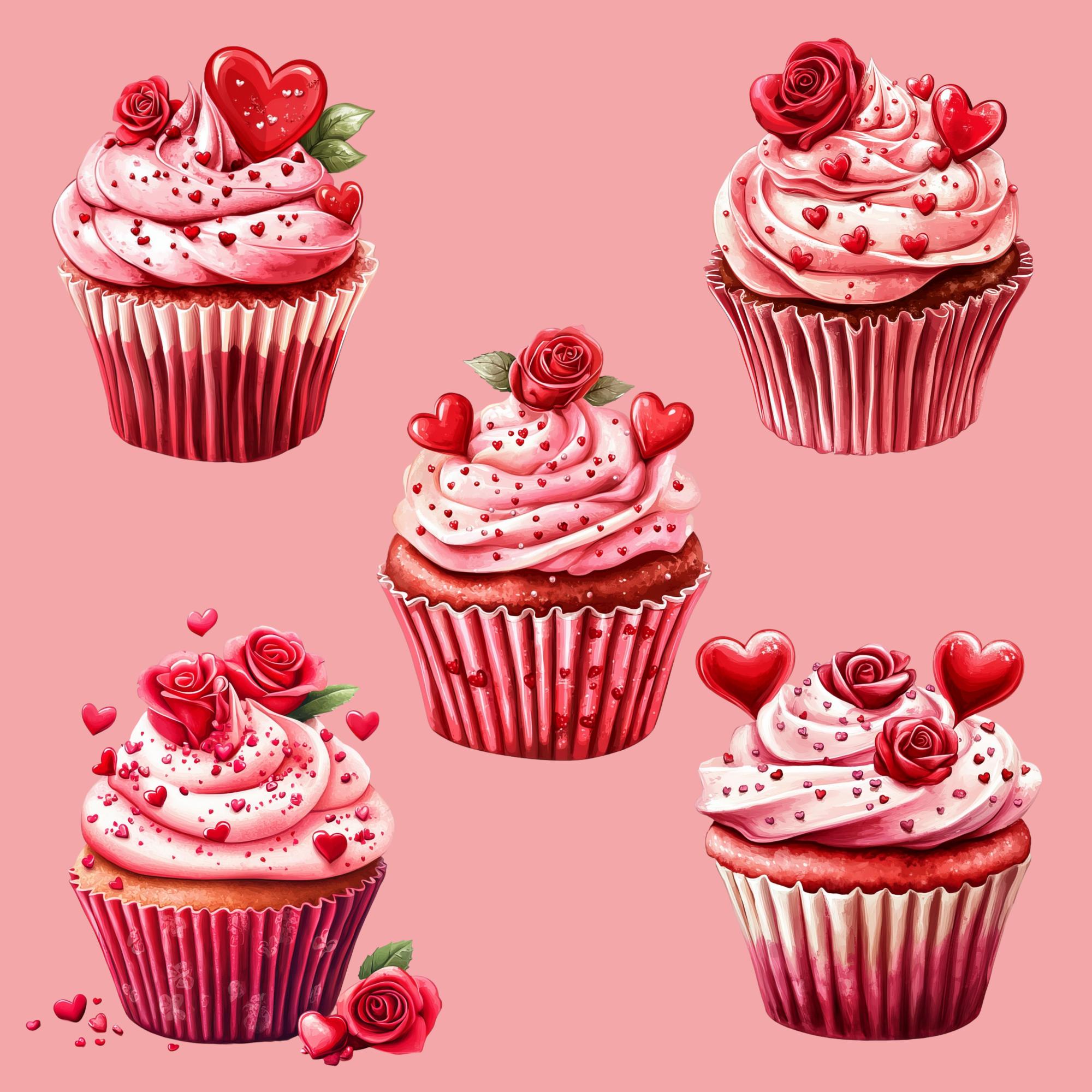 Red Valentines Cupcake Clipart PNG Valentines Day Clipart Watercolor ...