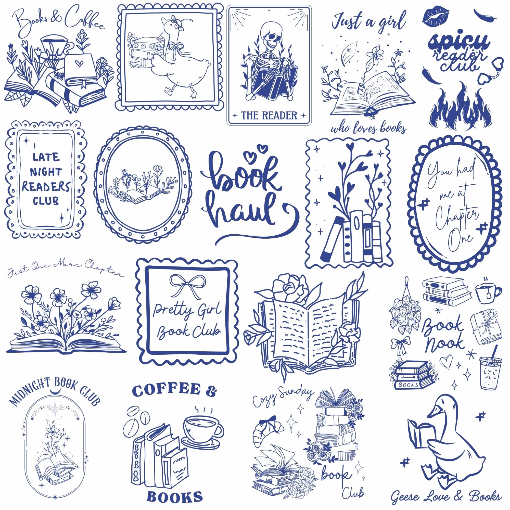 Bookish Doodle Clipart Bookish PNG Book Lover PNG Design Coquette ...