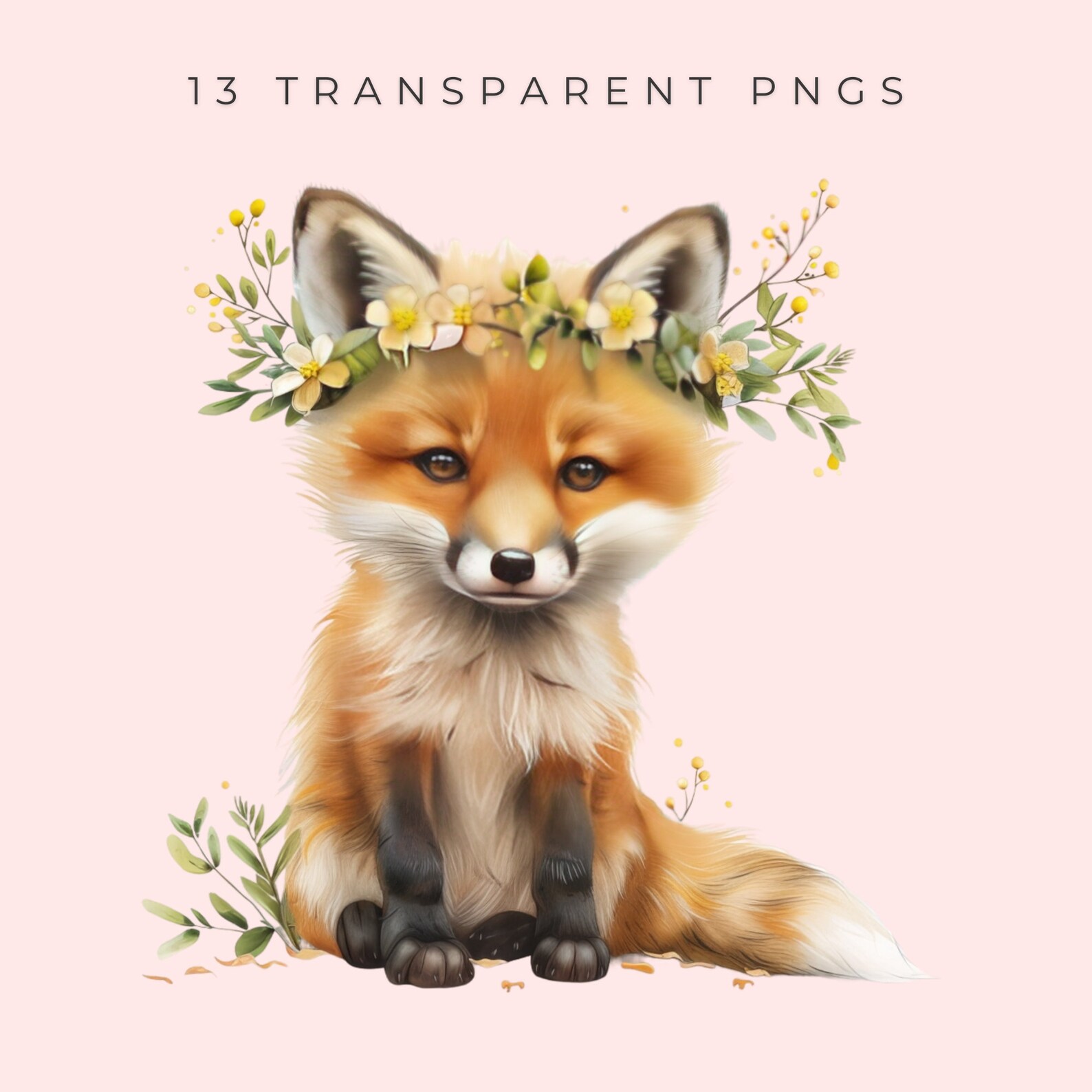 Cute Fox Clipart Bundle Floral Fox Clipart Watercolor Fox PNG Woodland ...