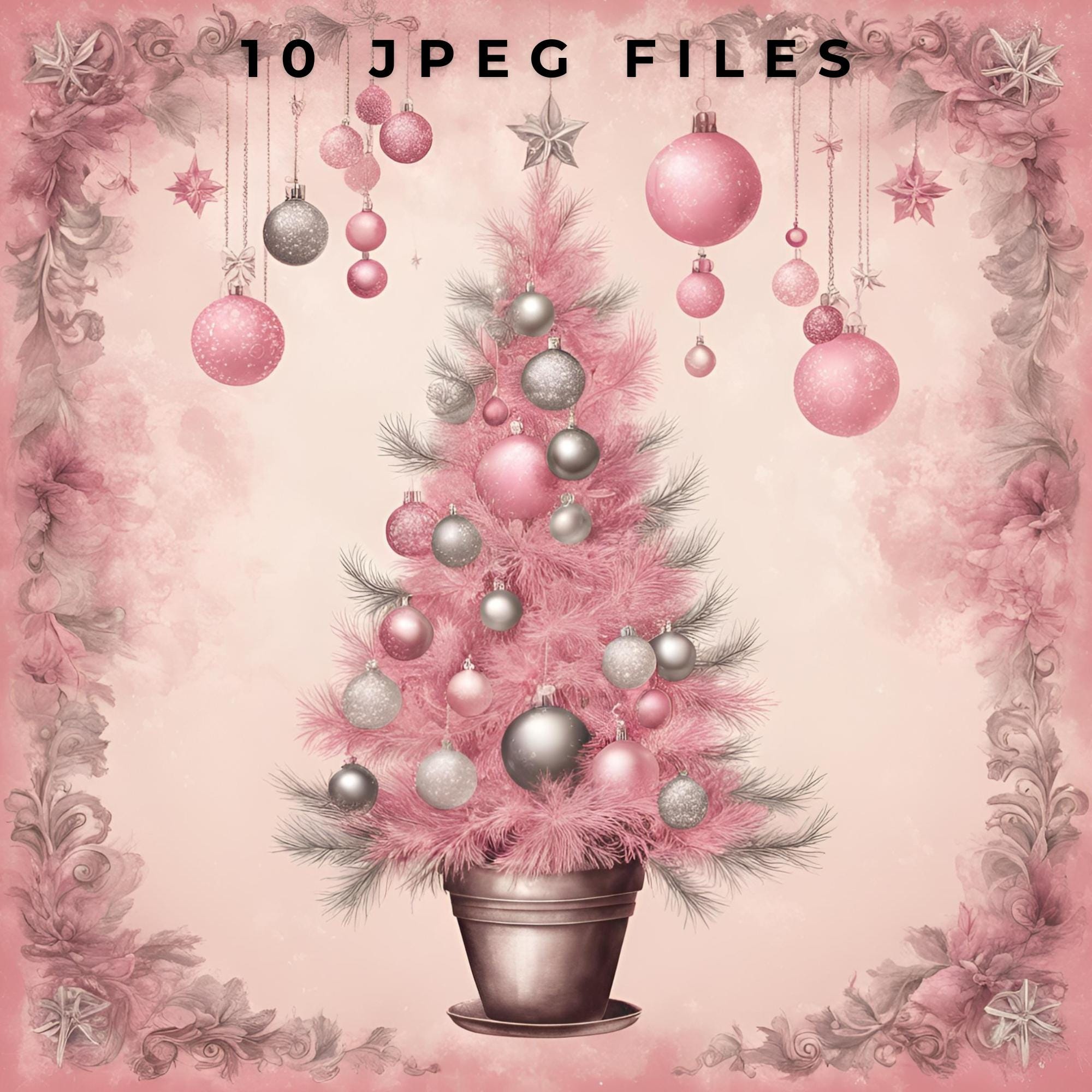Pink Christmas Tree Clipart Watercolor Christmas Tree Bundle Jpgs Pink ...