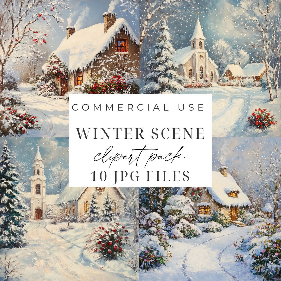 Winter Scene Clipart Bundle 10 Printable Winter Landscape Clipart JPG ...