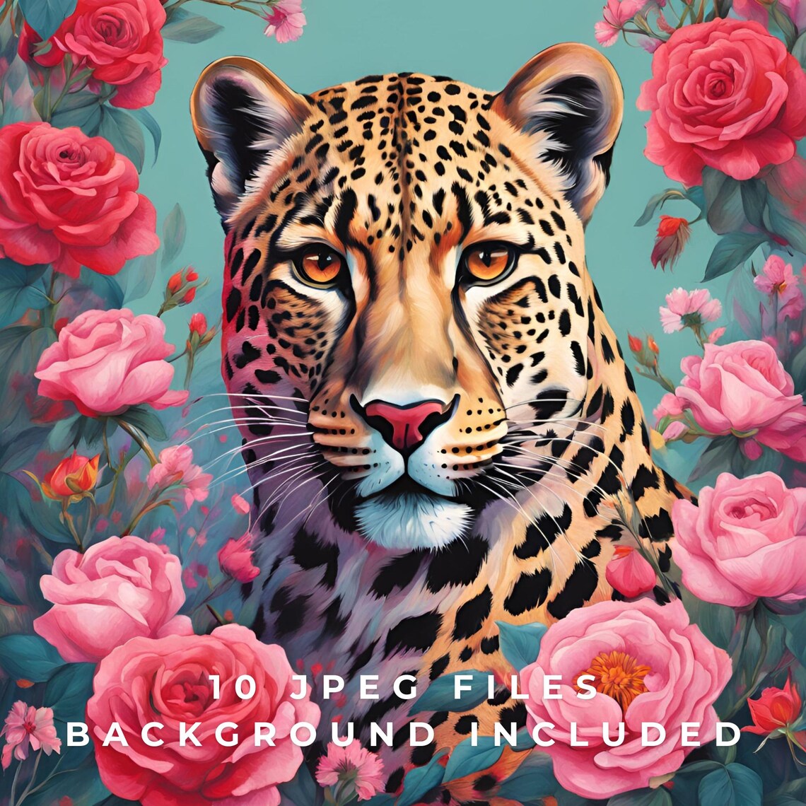 Floral Leopard Clipart Watercolor Leopard Clipart Jpgs High Qaulity ...