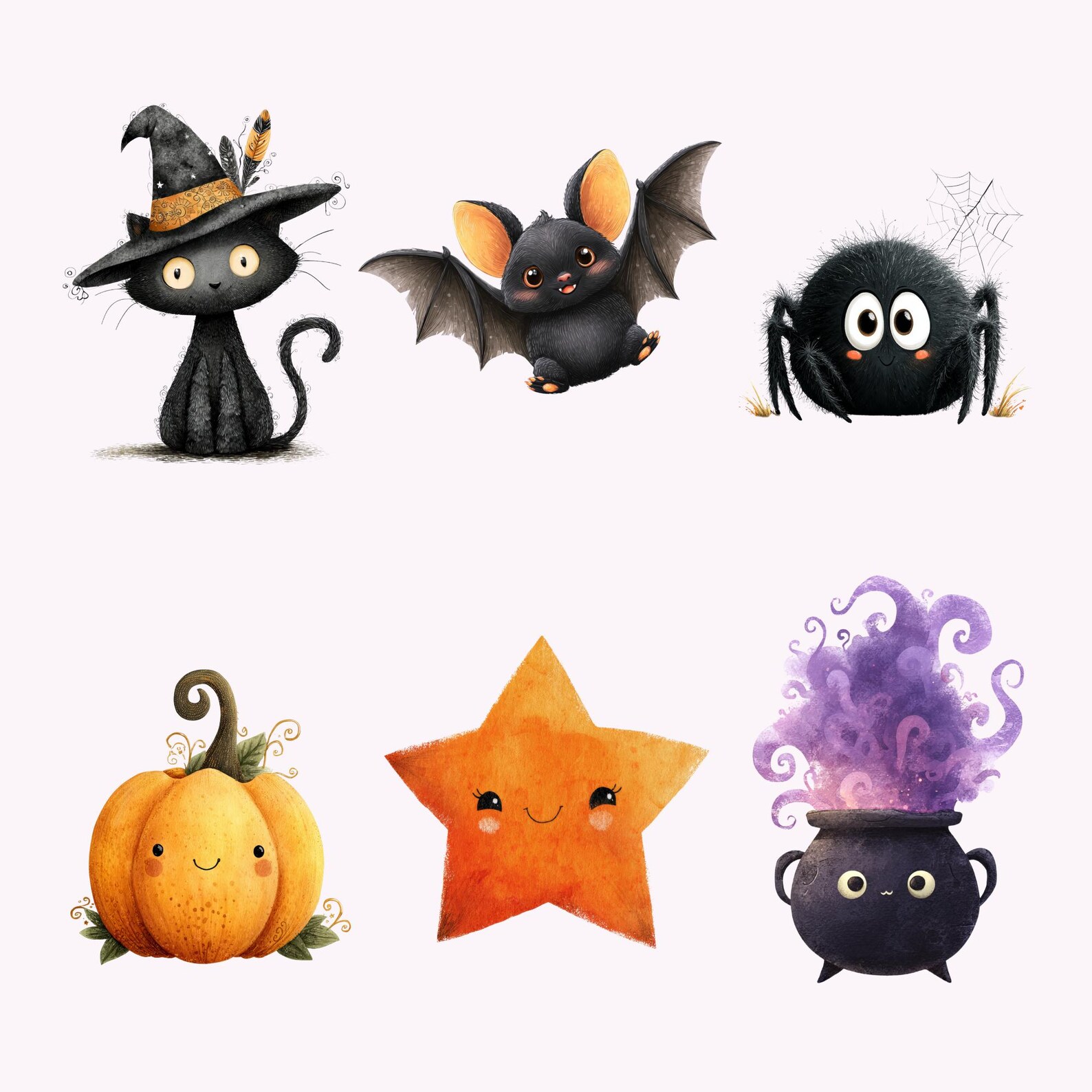 Cute Halloween Clipart Set Cute Watercolor Clipart PNG Kids Halloween ...