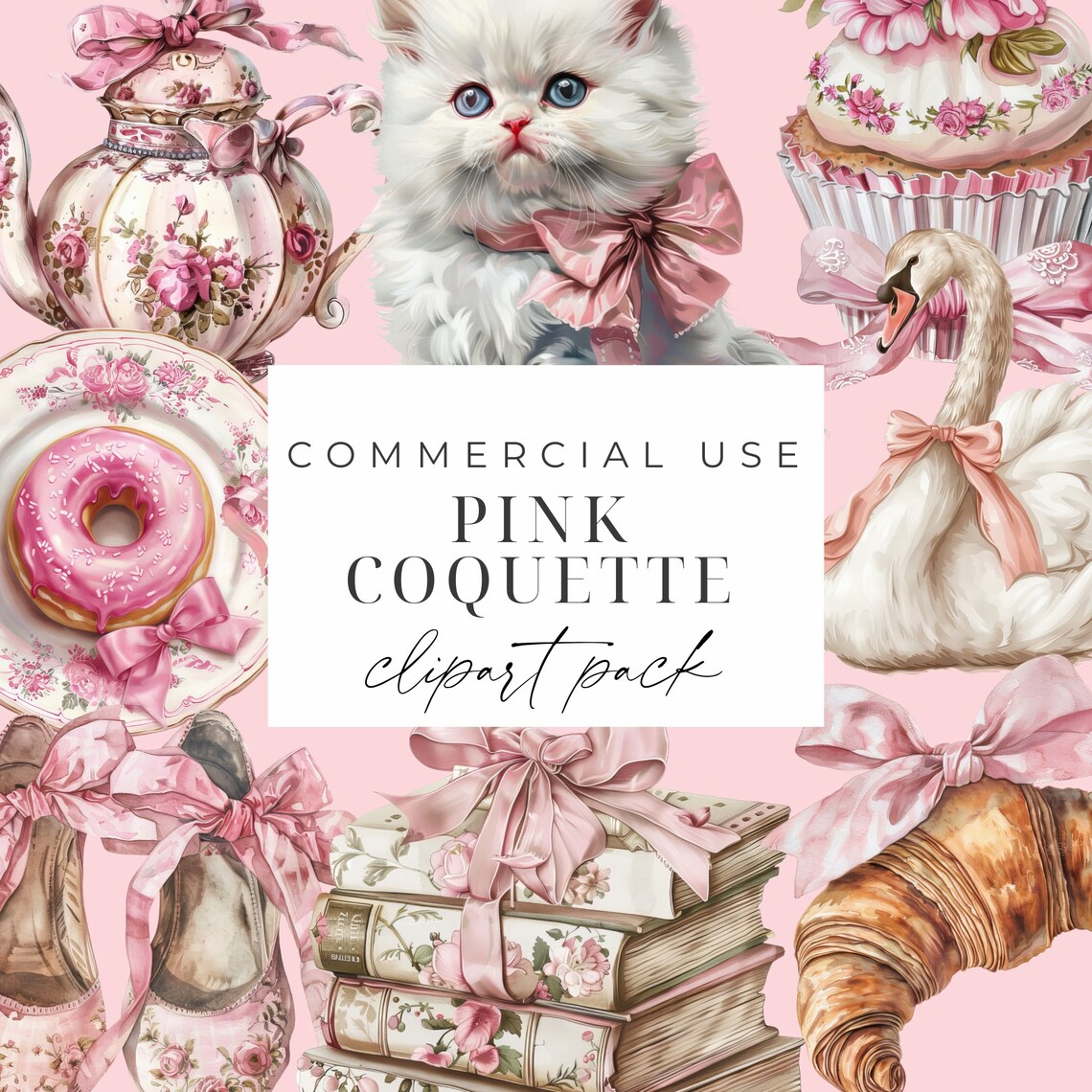 Pink Coquette Clipart Bundle Watercolor Vintage Coquette PNG Shabby ...