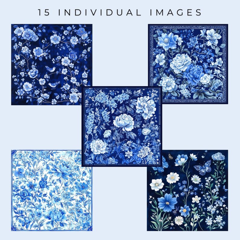 Blue Foral Pattern Clipart Seamless Chinoiserie Porcelain Blue Jpgs ...