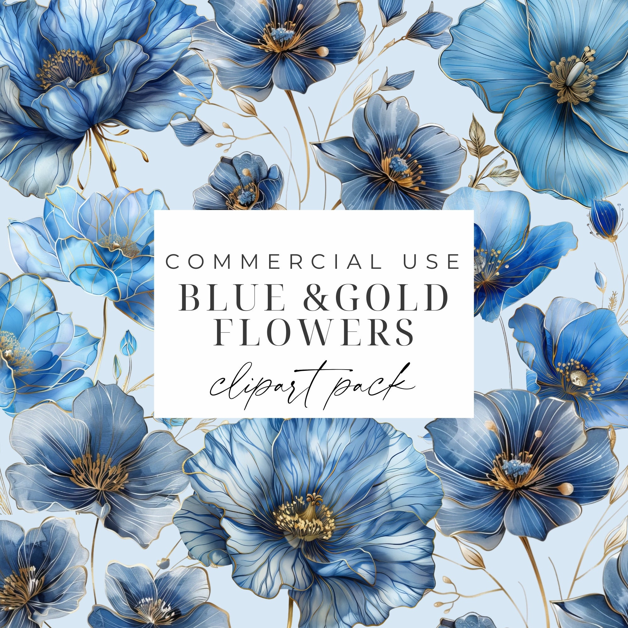 Blue and Gold Flowers Clipart Transparent PNG Blue Gold Floral Clipart ...