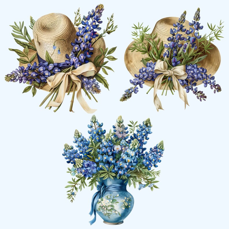 Bluebonnet Clipart Bundle PNG Watercolor Bluebonnet Clip Art Set Blue ...