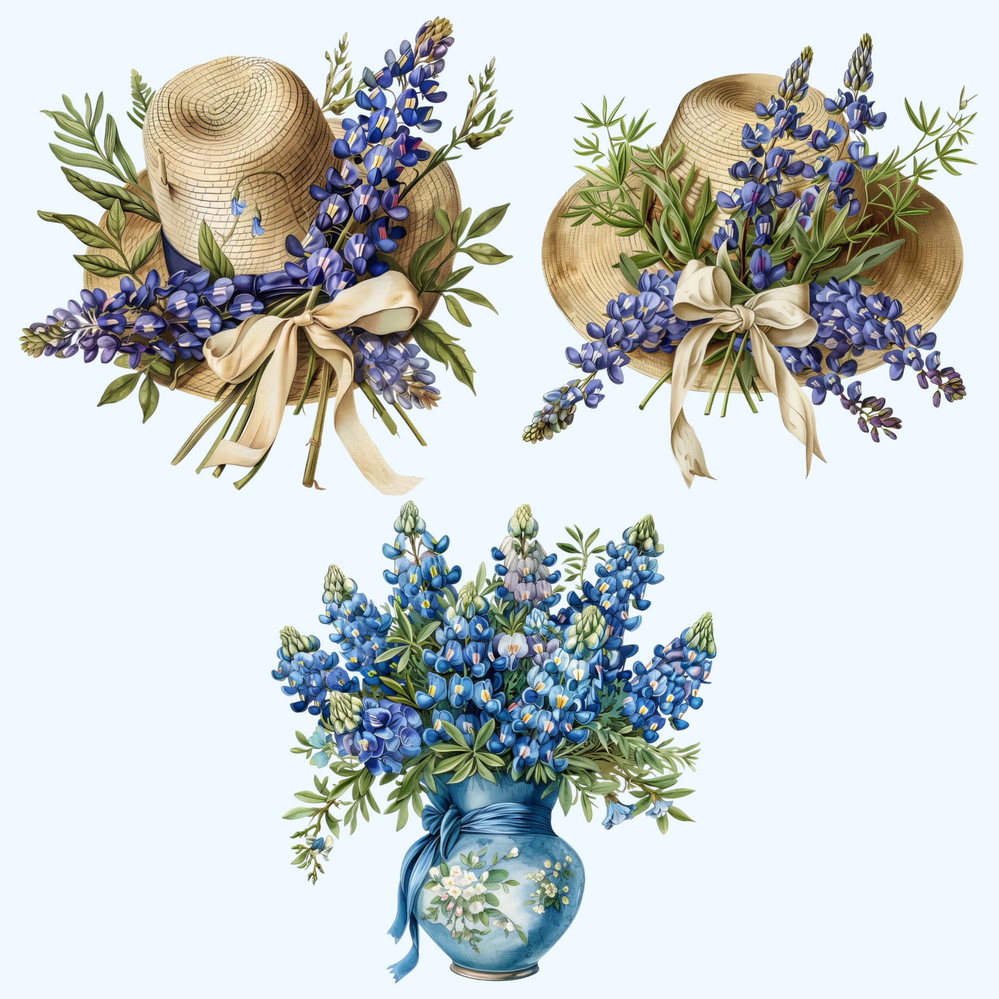 Bluebonnet Clipart Bundle PNG Watercolor Bluebonnet Clip Art Set Blue ...