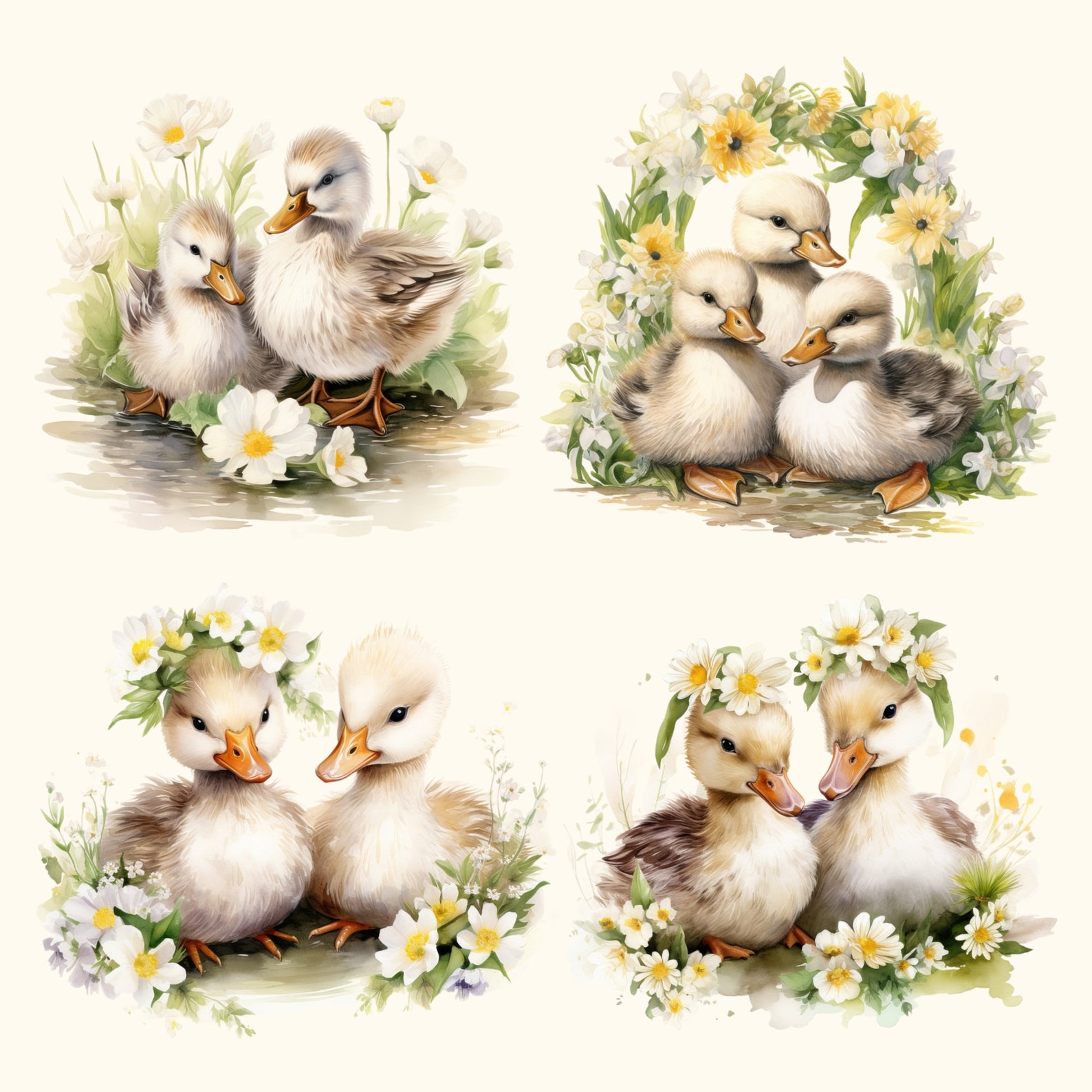 Ducklings Clipart Set, Cute Fluffy Ducklings Clipart, Baby Ducks Bundle ...