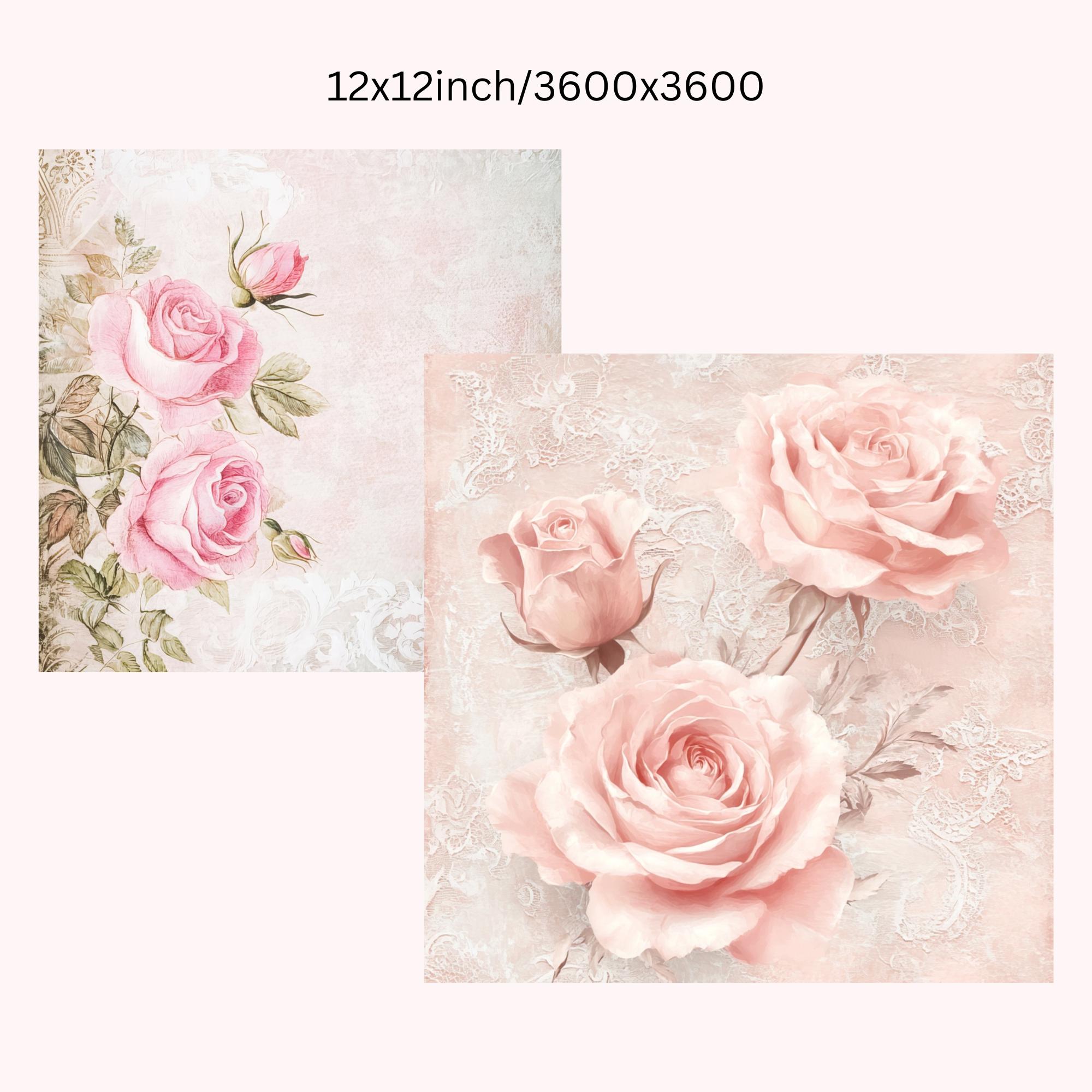 Pastel Pink Floral Digital Paper JPG Blush Pink Vintage Rose Scrapbook ...