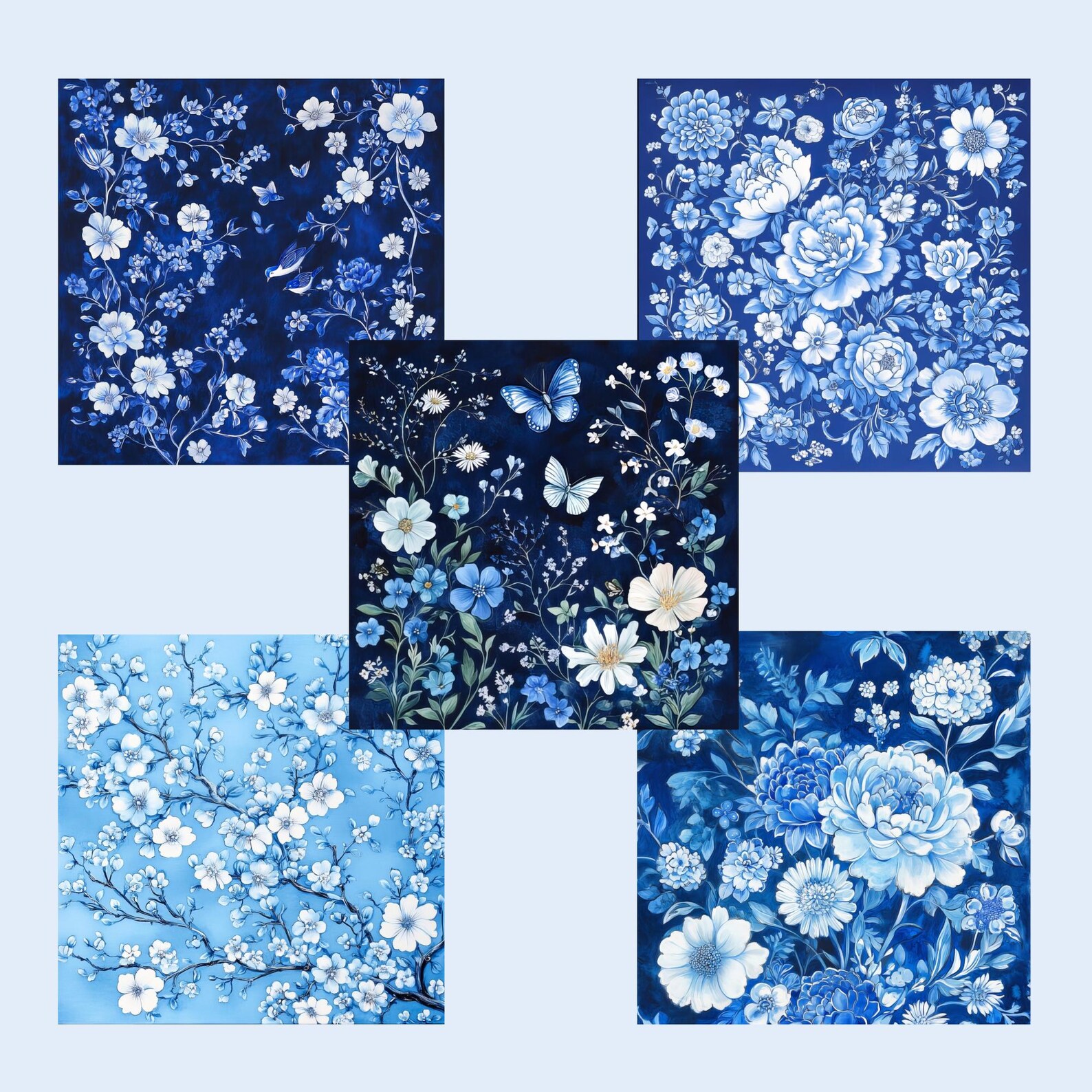 Blue Foral Pattern Clipart Seamless Chinoiserie Porcelain Blue Jpgs ...