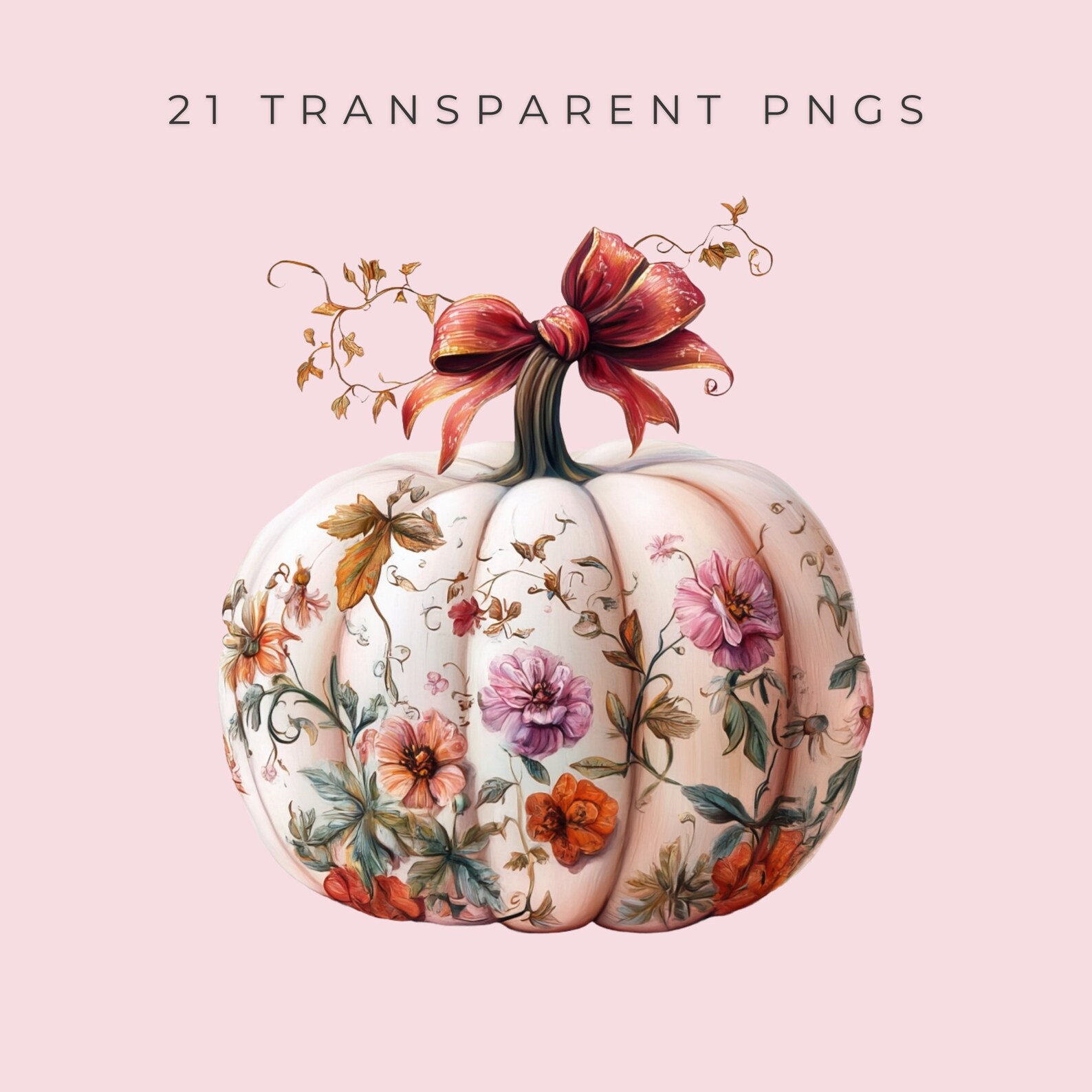 Floral Pumpkins Clipart Watercolor Pumpkins PNG Coquette Pumpkin ...