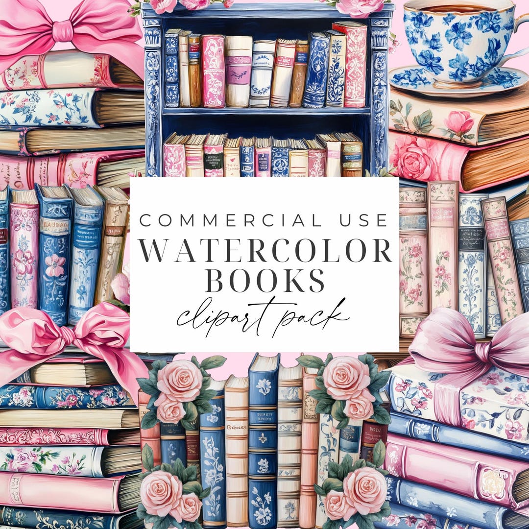 Watercolor Books Clipart Vintage Cottagecore Books PNG Book Lover ...
