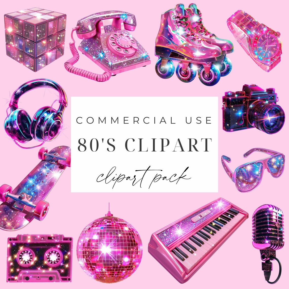 80's Retro Clipart Set 80's Neon Clipart Digital Download Disco Clipart ...