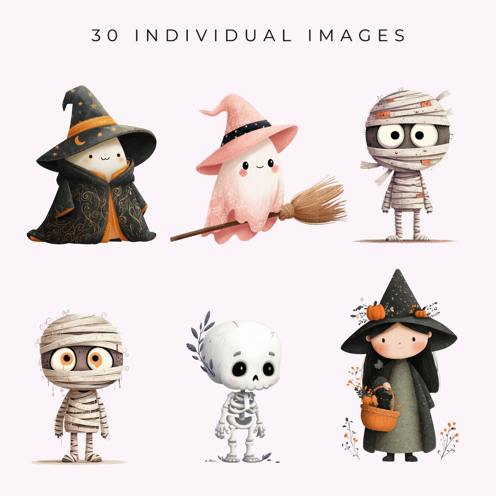 Cute Halloween Clipart Set Cute Watercolor Clipart PNG Kids Halloween ...