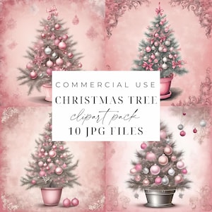 Pink Christmas Tree Clipart Watercolor Christmas Tree Bundle Jpgs Pink ...