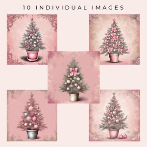 Pink Christmas Tree Clipart Watercolor Christmas Tree Bundle Jpgs Pink ...
