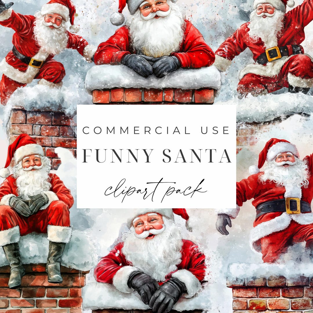 Christmas Santa Clipart Bundle Santa in Chimney Clipart Pngs Funny ...