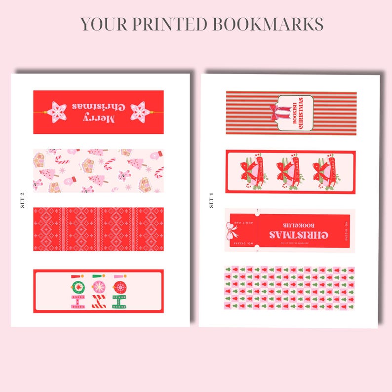 Cute Christmas Printable Bookmarks Pink Christmas Bookmarks Digital ...