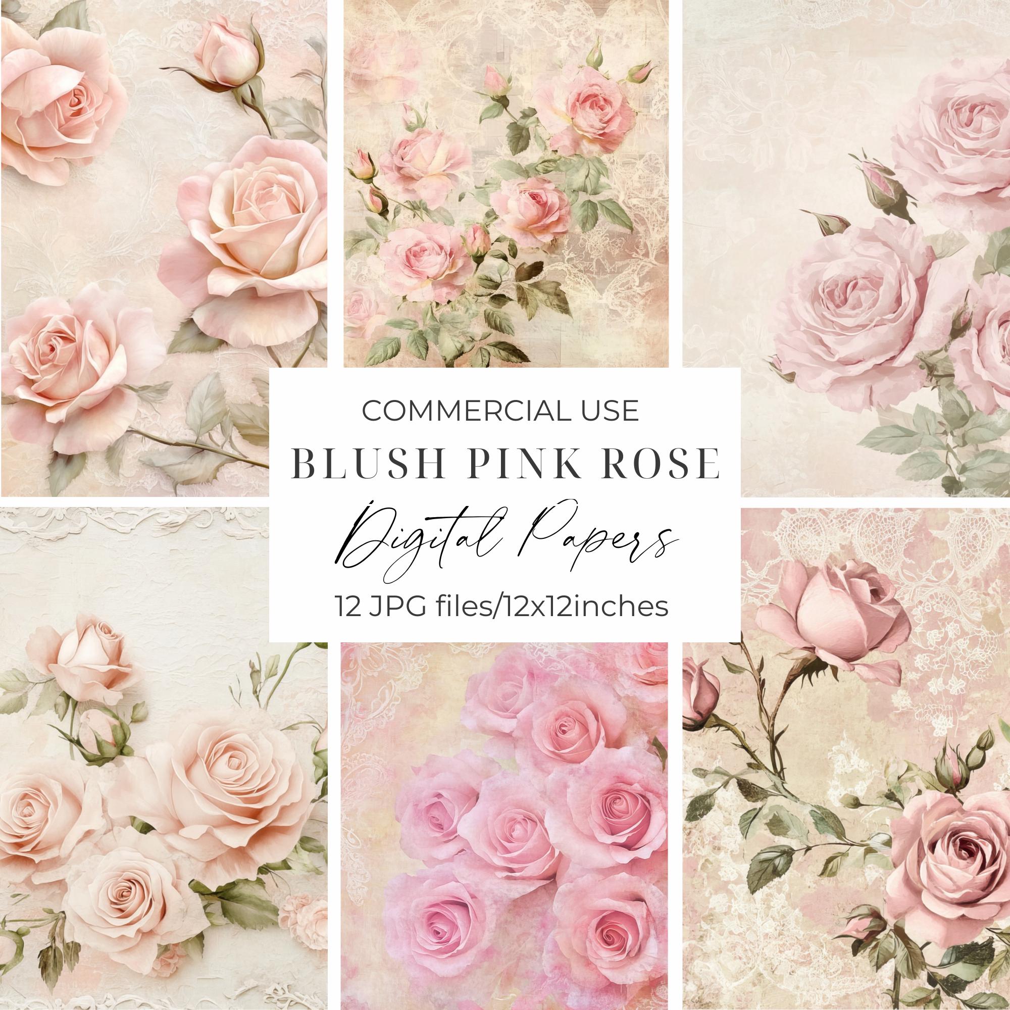 Pastel Pink Floral Digital Paper JPG Blush Pink Vintage Rose Scrapbook ...