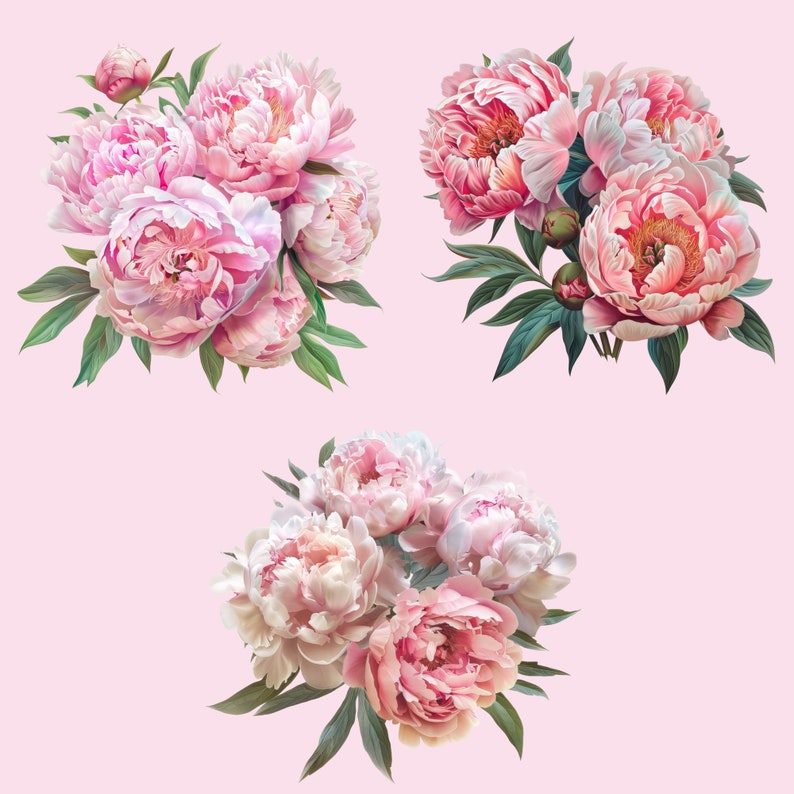 Pink Peonies Clipart Set Peony Clip Art Watercolor Floral Peony PNG ...