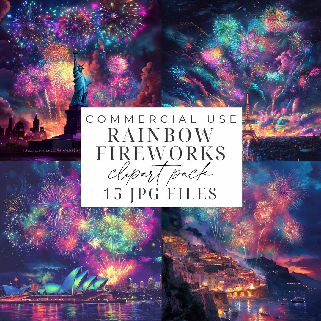 Firework Scene Clipart New Years Rainbow Celebration Fireworks Jpgs ...