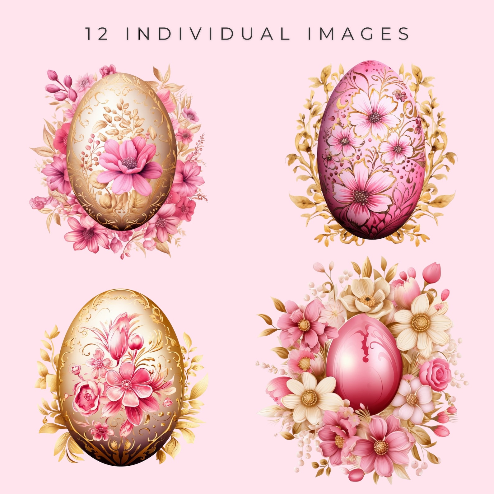 Golden Easter Egg Clipart, Gold Easter Eggs, Gold Floral Egg Clipart ...