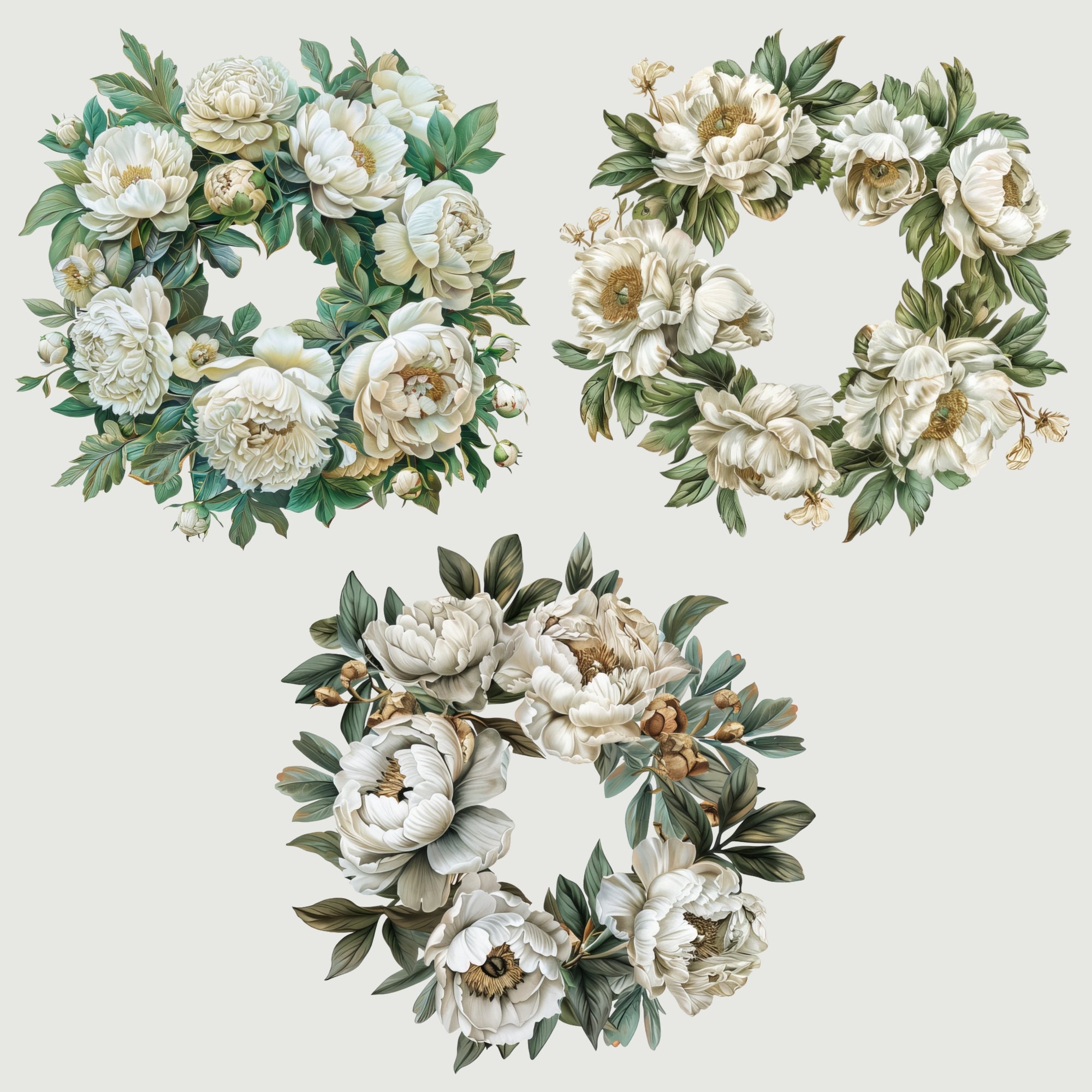 White Peonies Clipart Set, Watercolor White Peony PNG, Peony Flowers ...