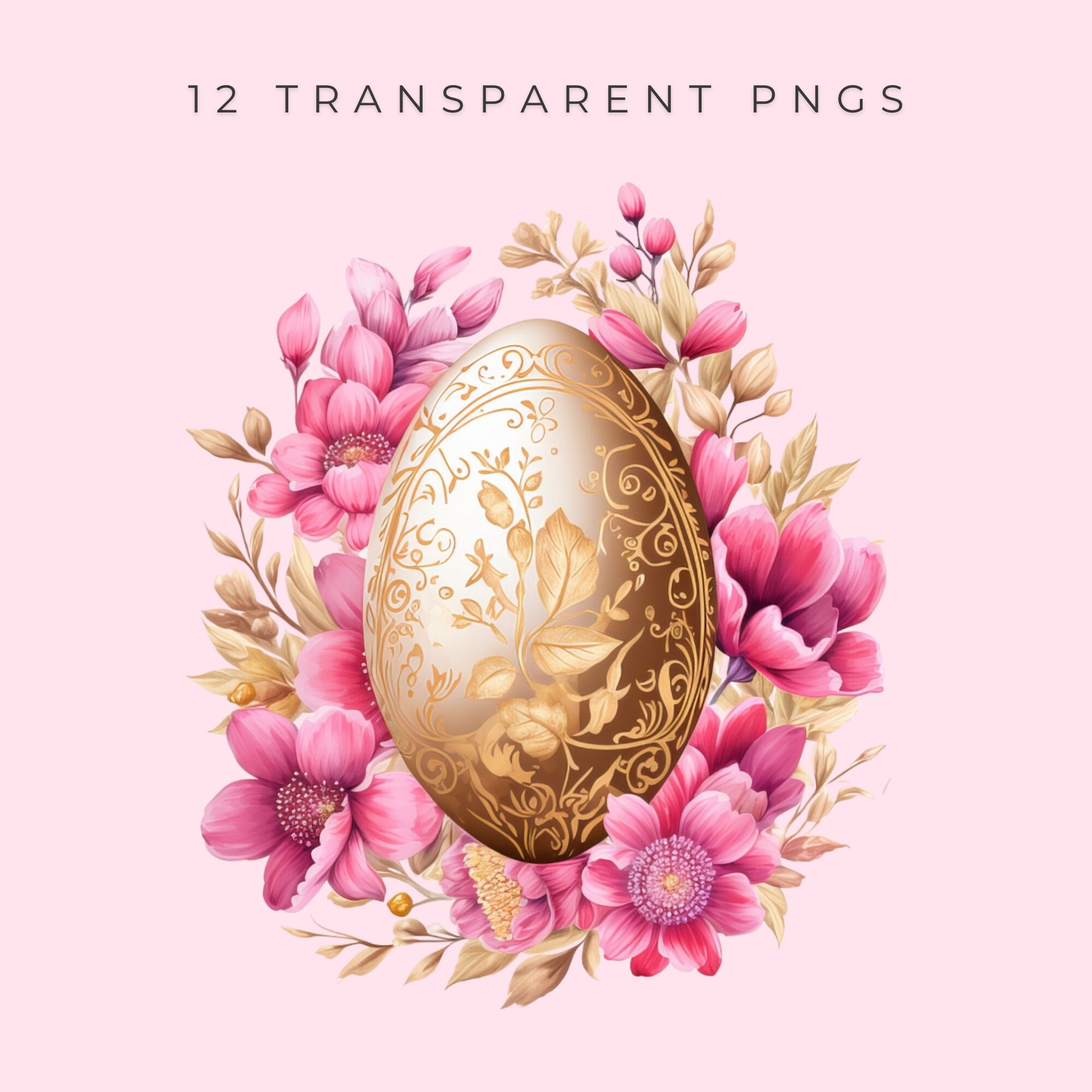 Golden Easter Egg Clipart, Gold Easter Eggs, Gold Floral Egg Clipart ...