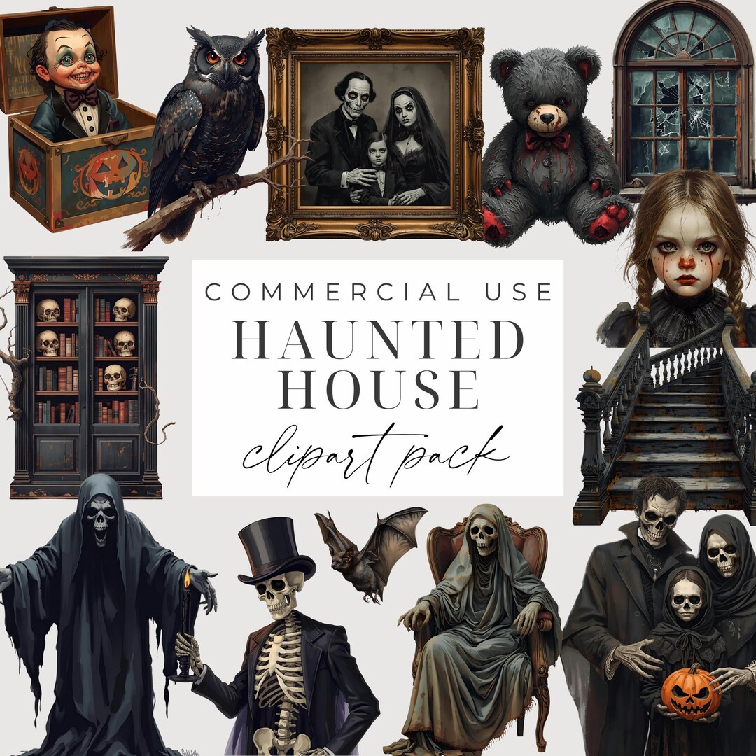 Haunted House Halloween Clipart Set Scary Creepy Gothic Clipart Pngs ...