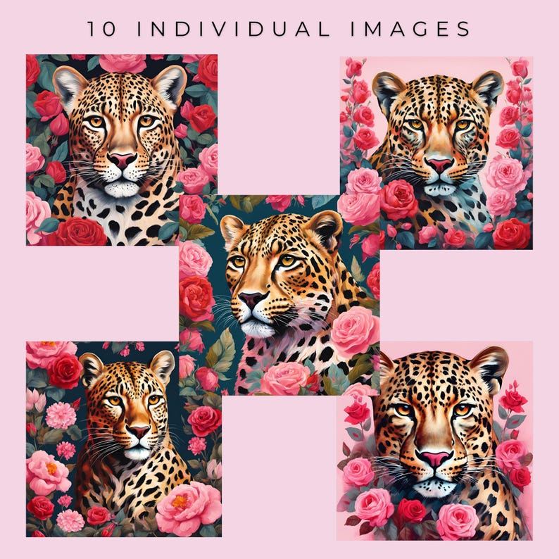 Floral Leopard Clipart Watercolor Leopard Clipart Jpgs High Qaulity ...