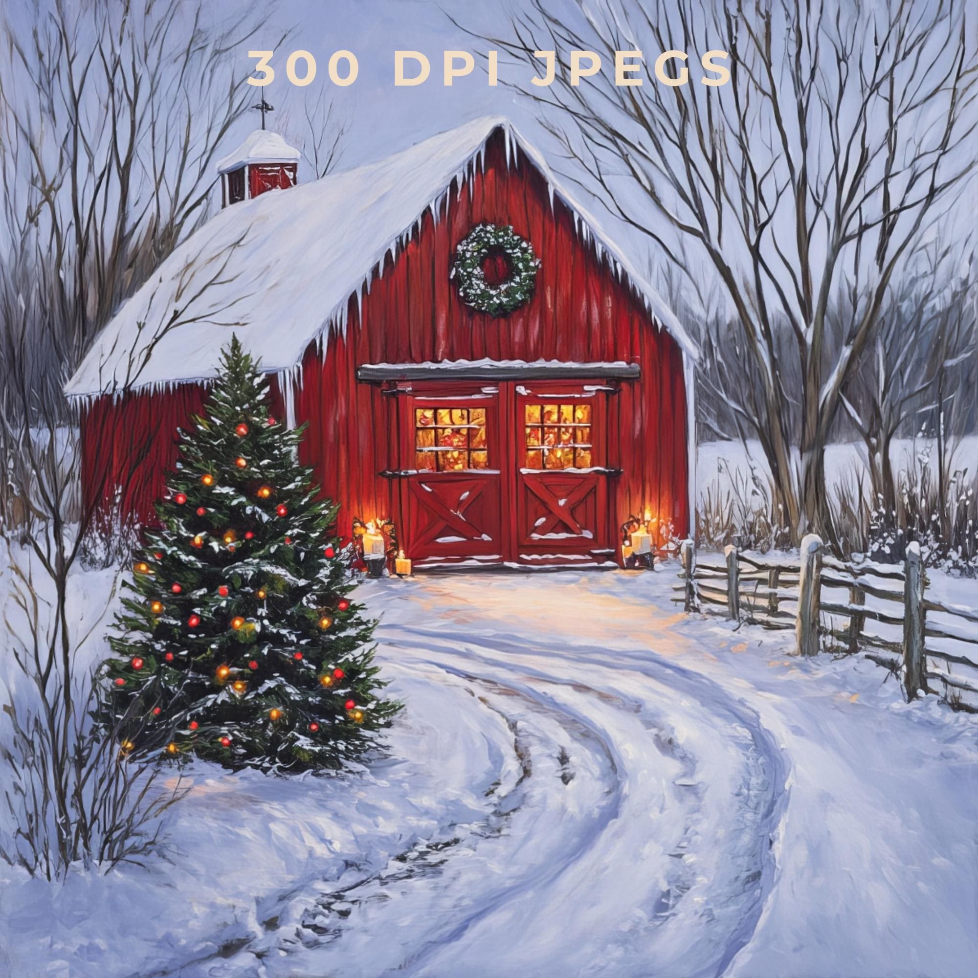 Country Christmas Barn Clipart Watercolor Red Christmas Barn JPG Winter ...