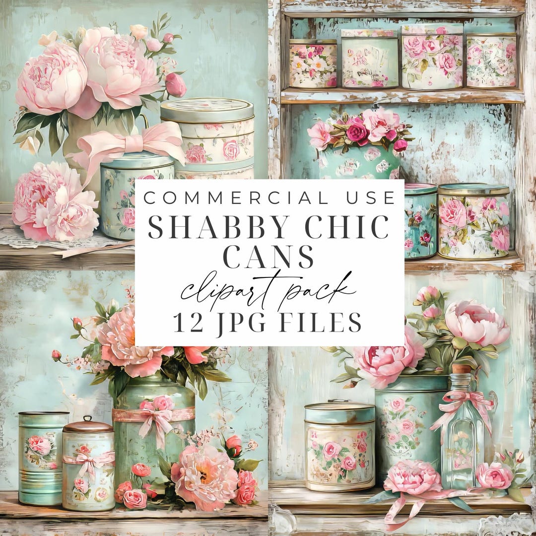 Vintage Shabby Chic Retro Cans With Flowers Clipart High Quality Floral ...