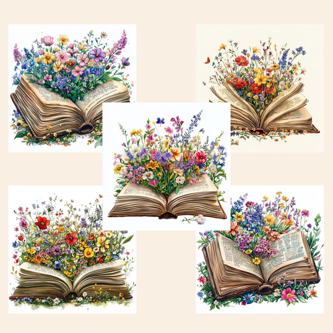 Floral Books Clipart Open Book Clipart Jpgs Cottage Books Printable ...