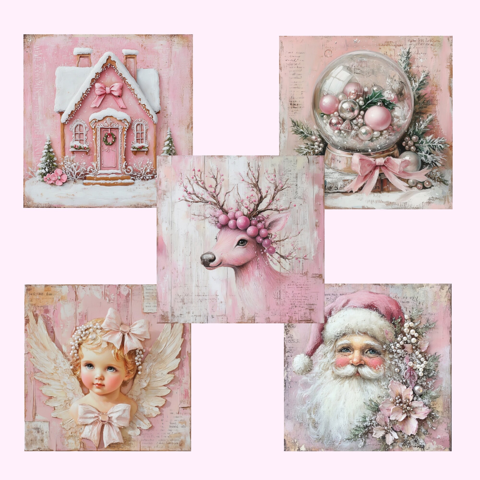 Pink Christmas Clipart Bundle Pink Vintage Christmas Jpgs Shabby Chic ...
