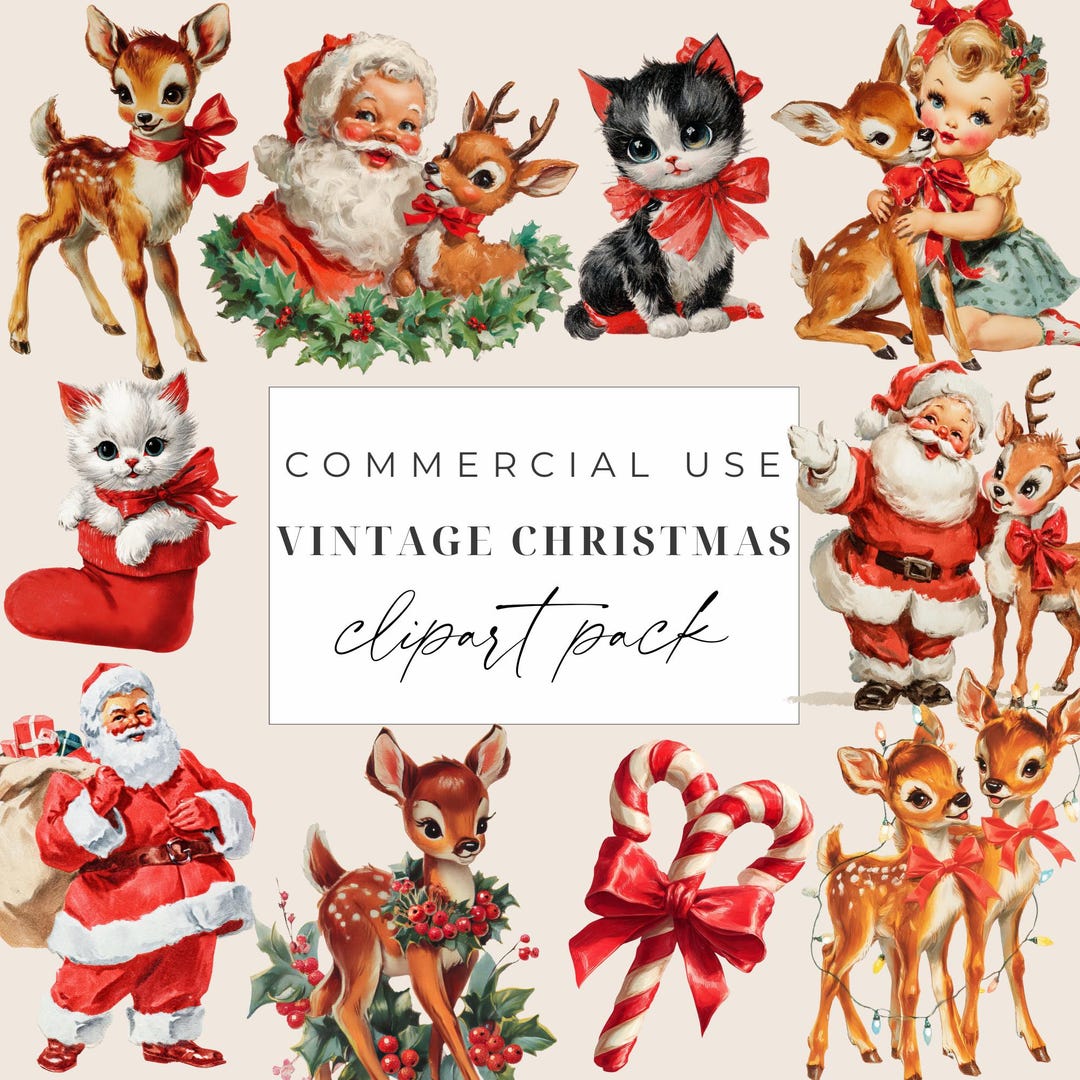 Vintage Christmas Clipart Bundle Vintage Santa Christmas Clipart PNG ...