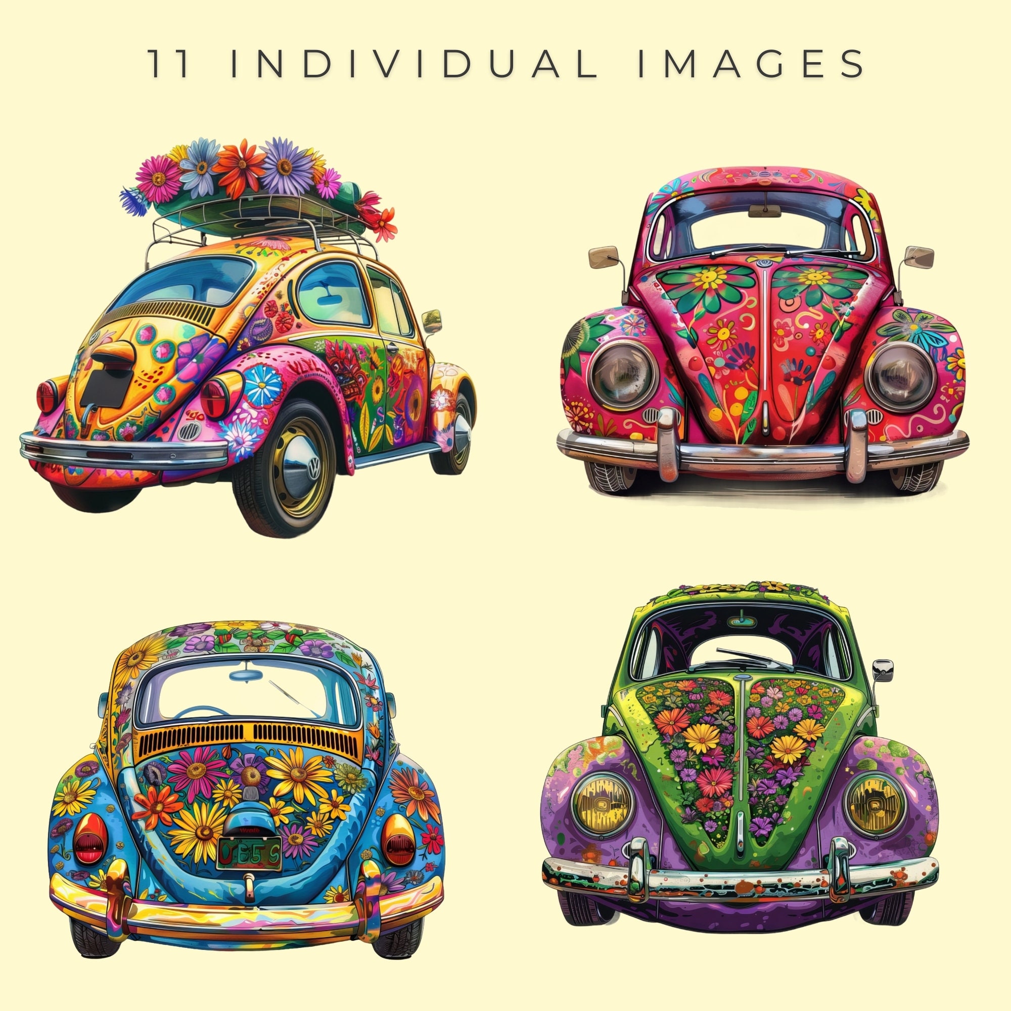 Vintage Beetle Car Clipart VW Bug PNG Retro Beetles Hippie 70s Clipart ...