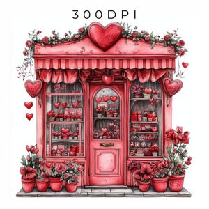 Valentines Day Shop Clipart Set Valentines House Clipart Whimsical ...