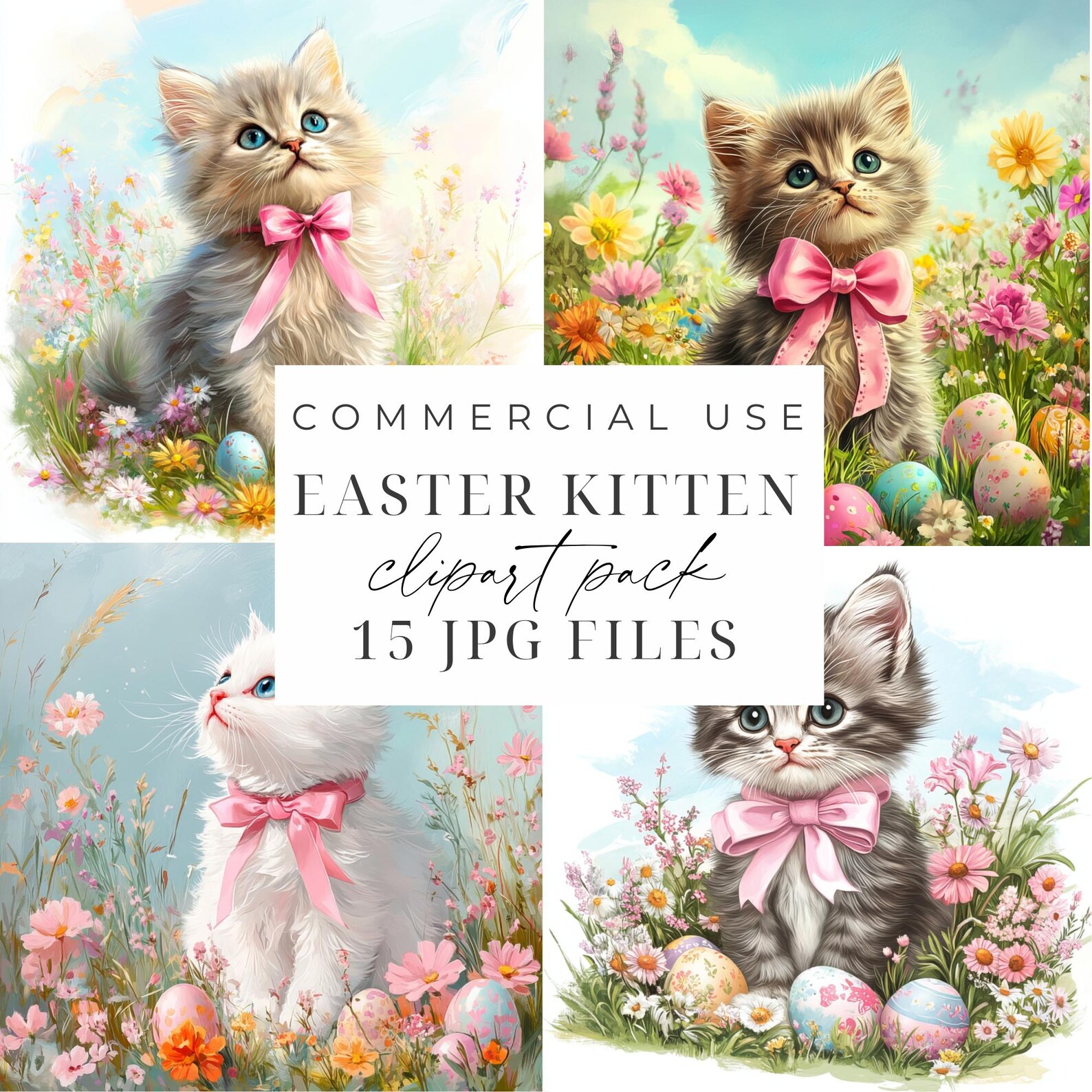 15 Easter Kittens Clipart Bundle Easter Clipart Spring Kittens and ...