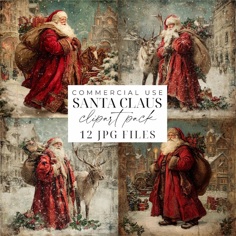 Christmas Clipart Set Santa Claus Clipart Digital Pages Christmas ...