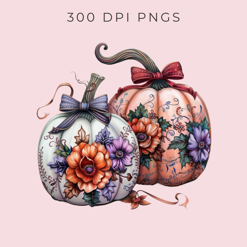 Floral Pumpkins Clipart Watercolor Pumpkins PNG Coquette Pumpkin ...