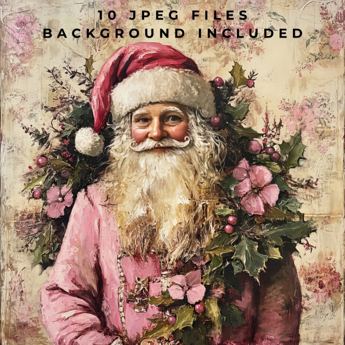 Shabby Chic Santa Clause Clipart Bundle Pink Vintage Santa Christmas ...