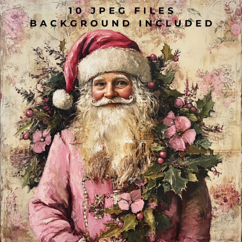 Shabby Chic Santa Clause Clipart Bundle Pink Vintage Santa Christmas ...