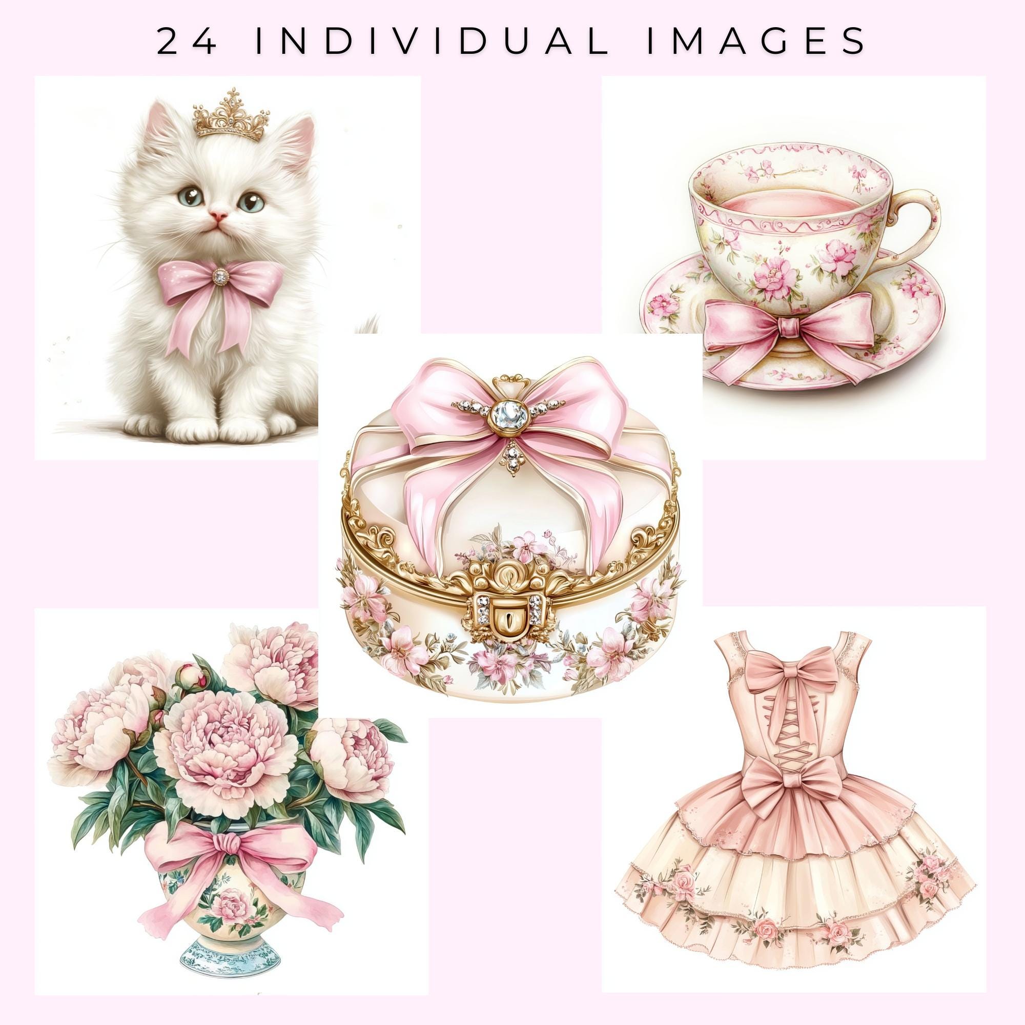 Pink Coquette Clipart Bundle Vintage Watercolor Clipart Jpgs Preppy ...