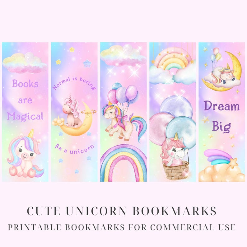 Cute Printable Unicorn Bookmarks Digital Download JPG Kids Bookmarks ...